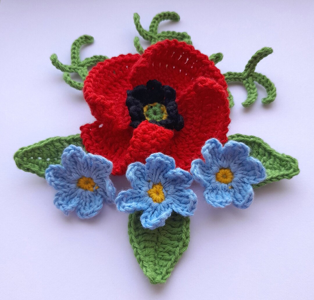 Crochet Poppy & Flower Applique Pattern (PDF Download) - Etsy