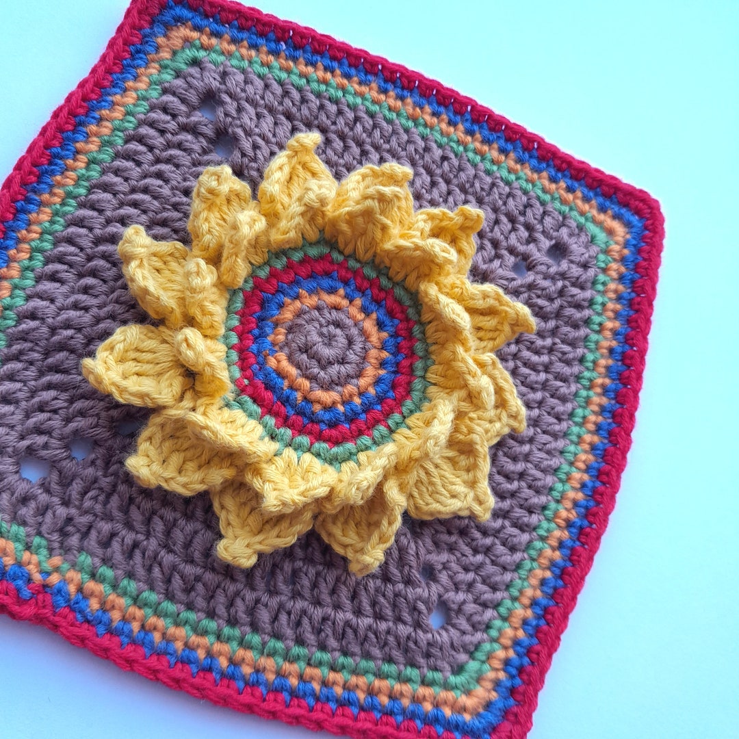 Granny Square Sunflower Pattern, Boho Granny Square Pattern, Crochet Granny Square PDF, Granny ...