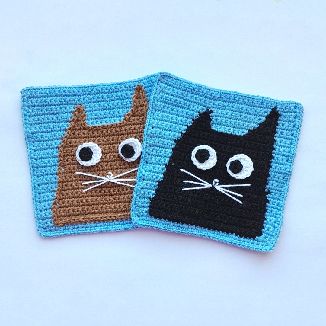 Granny Square Cat Pattern, Crochet Intarsia Square Cat Pattern, Cat ...