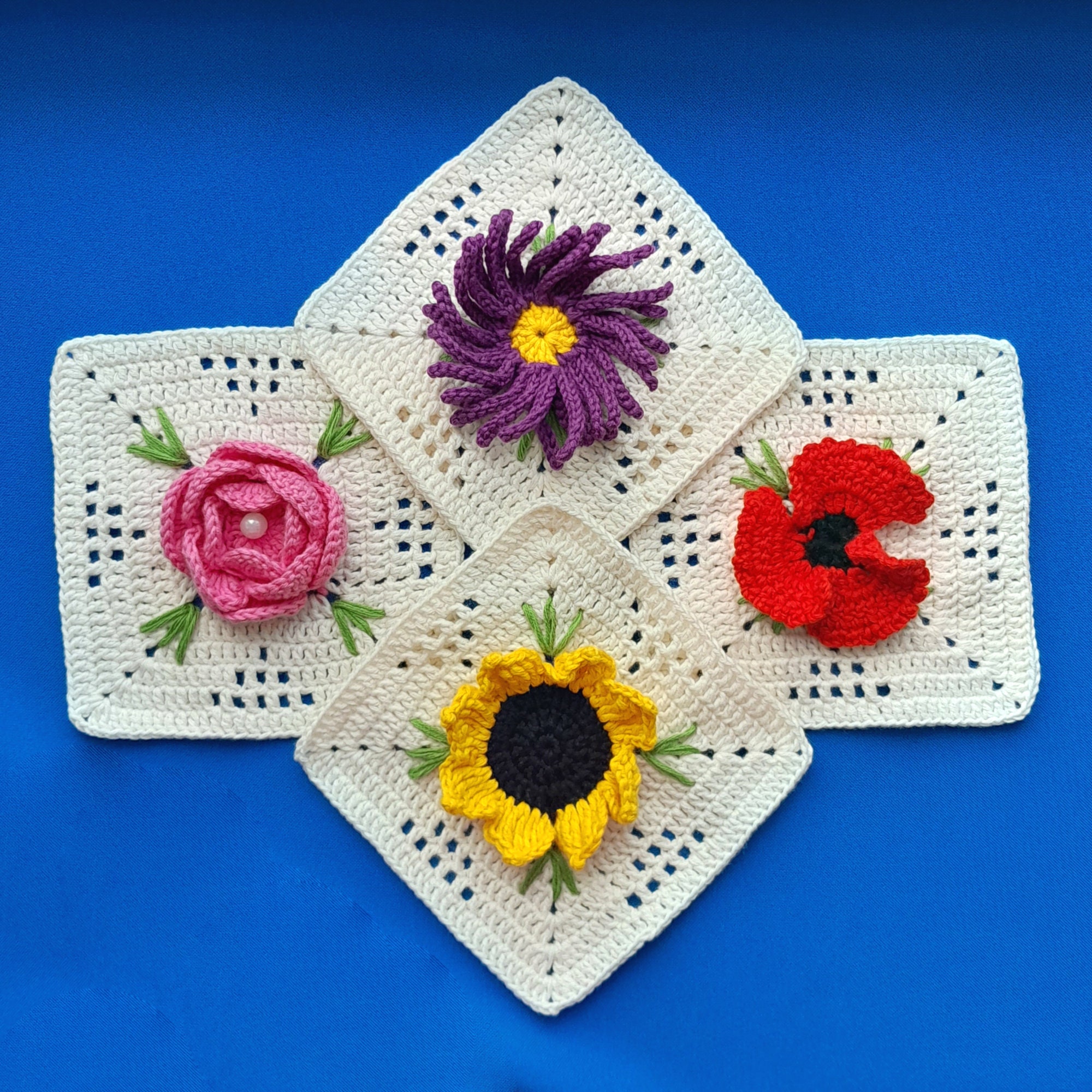 Granny Squares Flower SET Pattern, Crochet Granny Square Flower Pattern ...