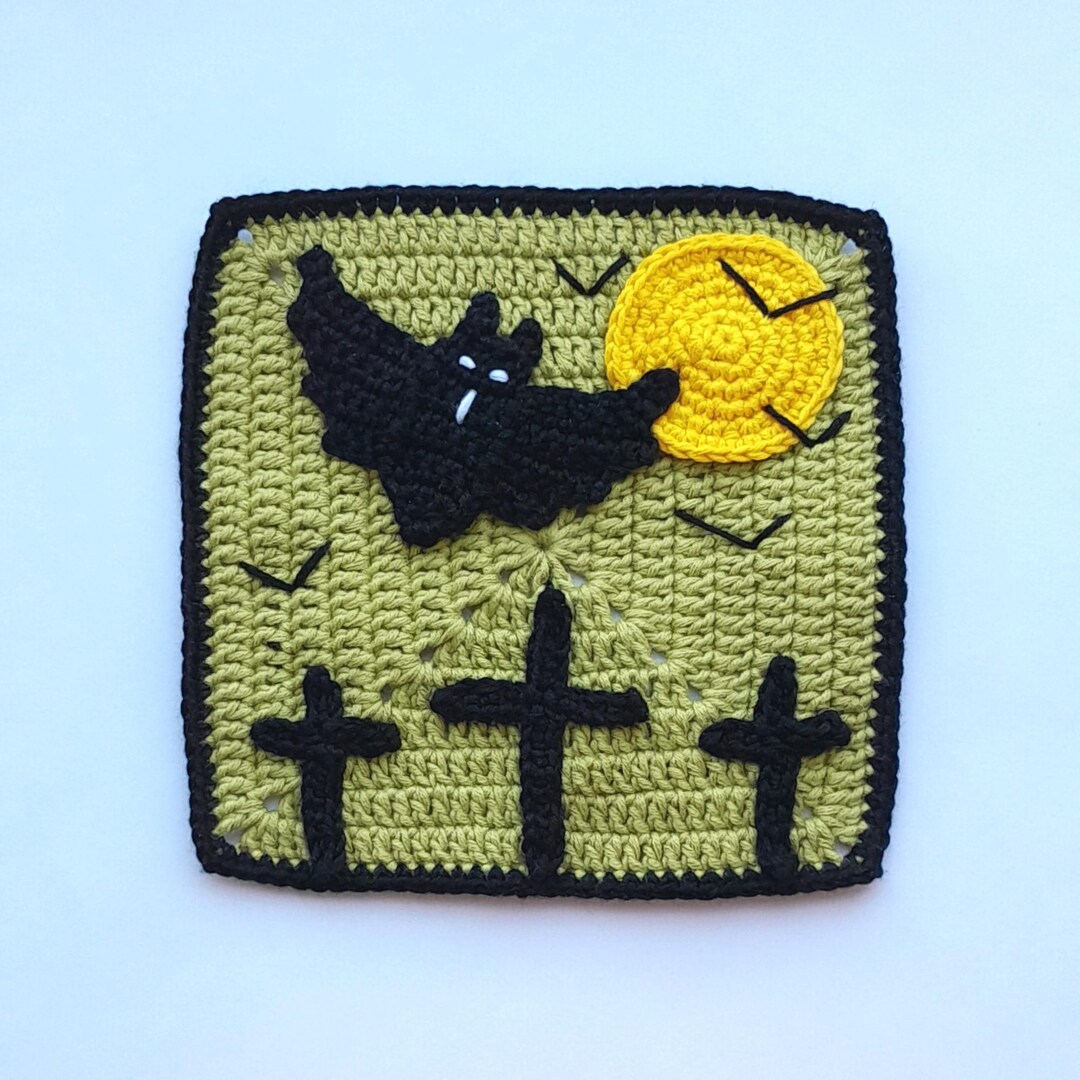 Bat & Crosses Granny Square Crochet Pattern: Halloween Afghan (PDF ...
