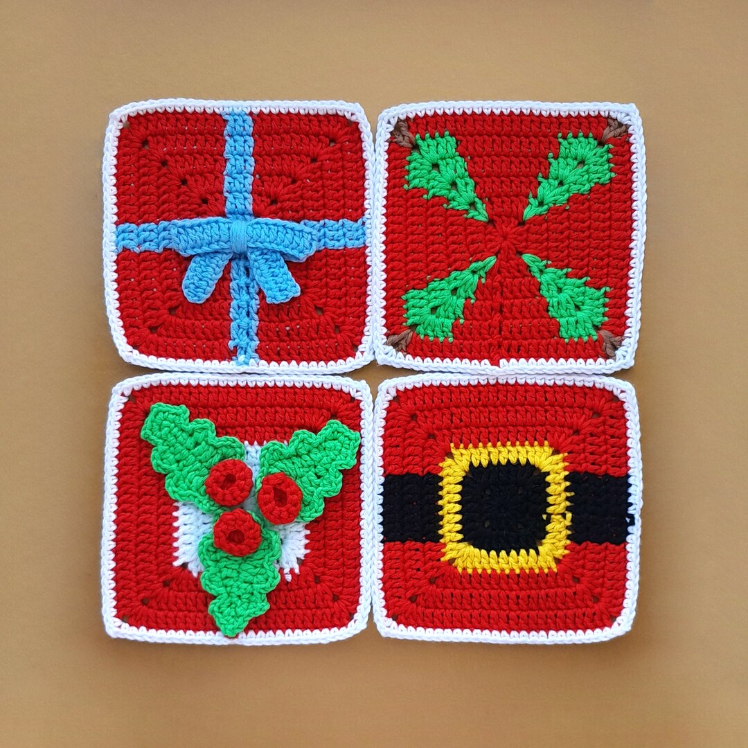 Christmas Granny Square Pattern, Granny Square Holly Berries, Granny ...