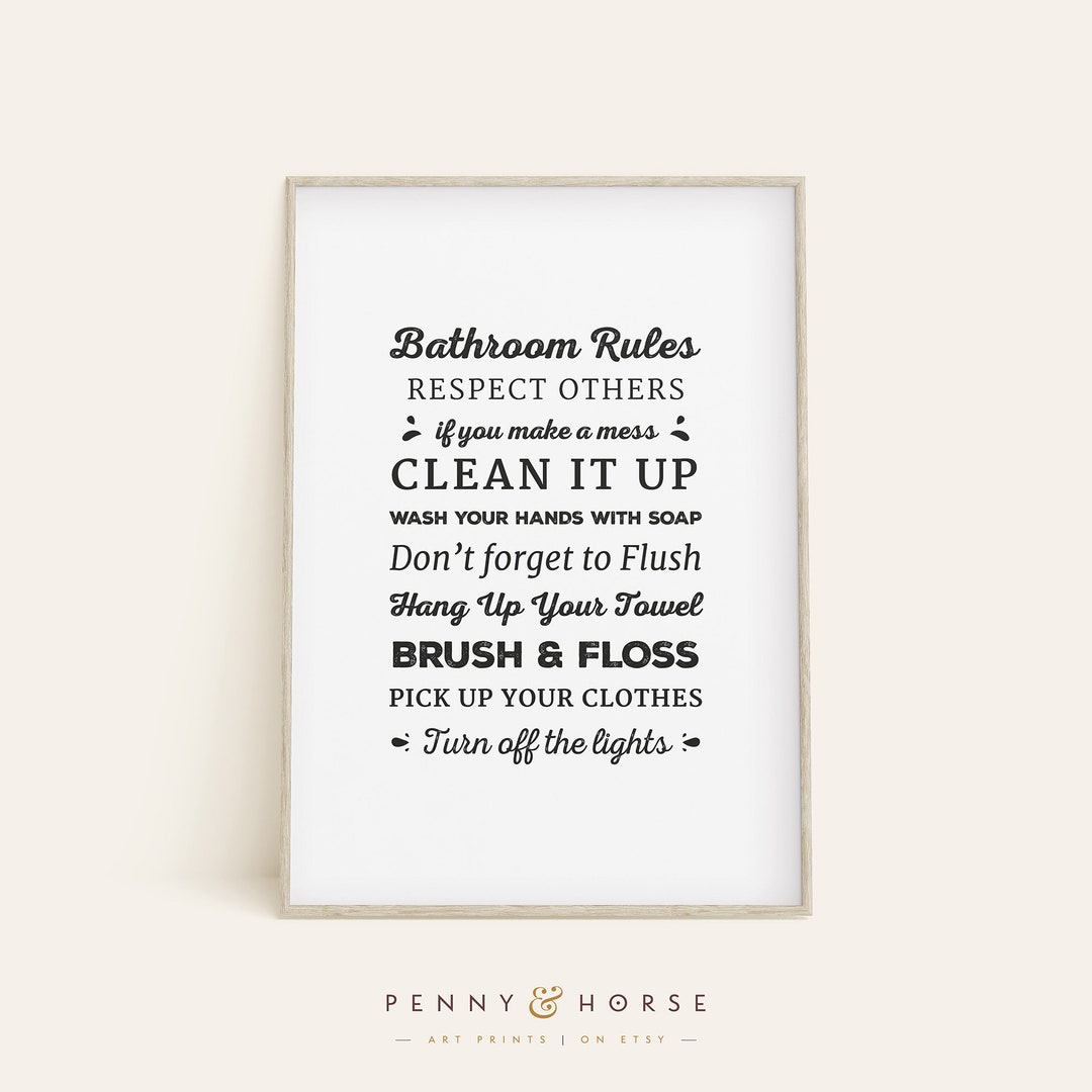 Bathroom Rules Print, Digital Printable Download, Bathroom Wall Decor ...