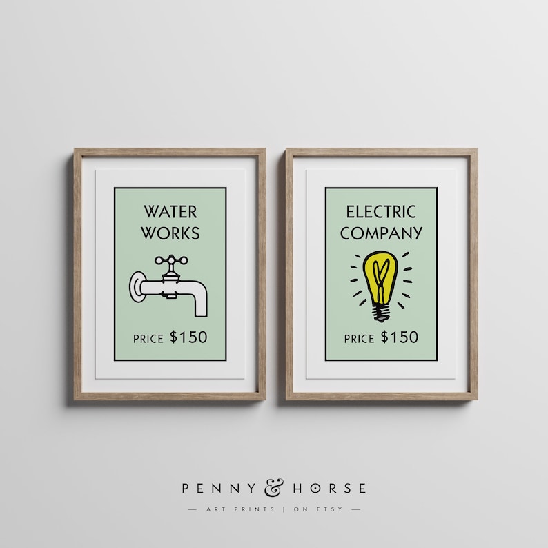 Monopoly Inspired Bathroom Prints: Waterworks & Electric Company ...