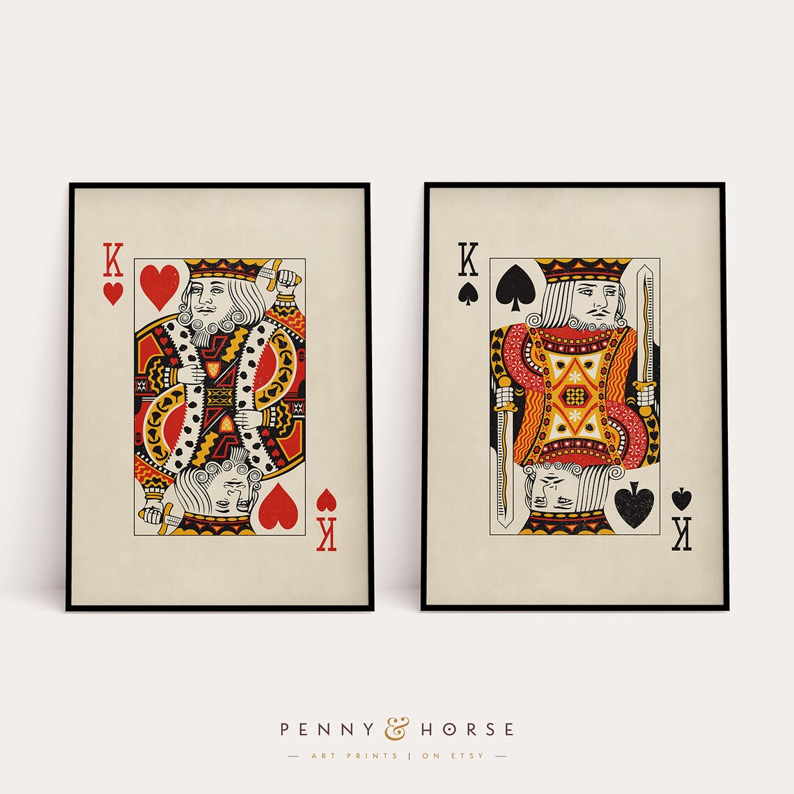 Kings Playing Card Prints His & His Wall Art Vintage Style | Etsy