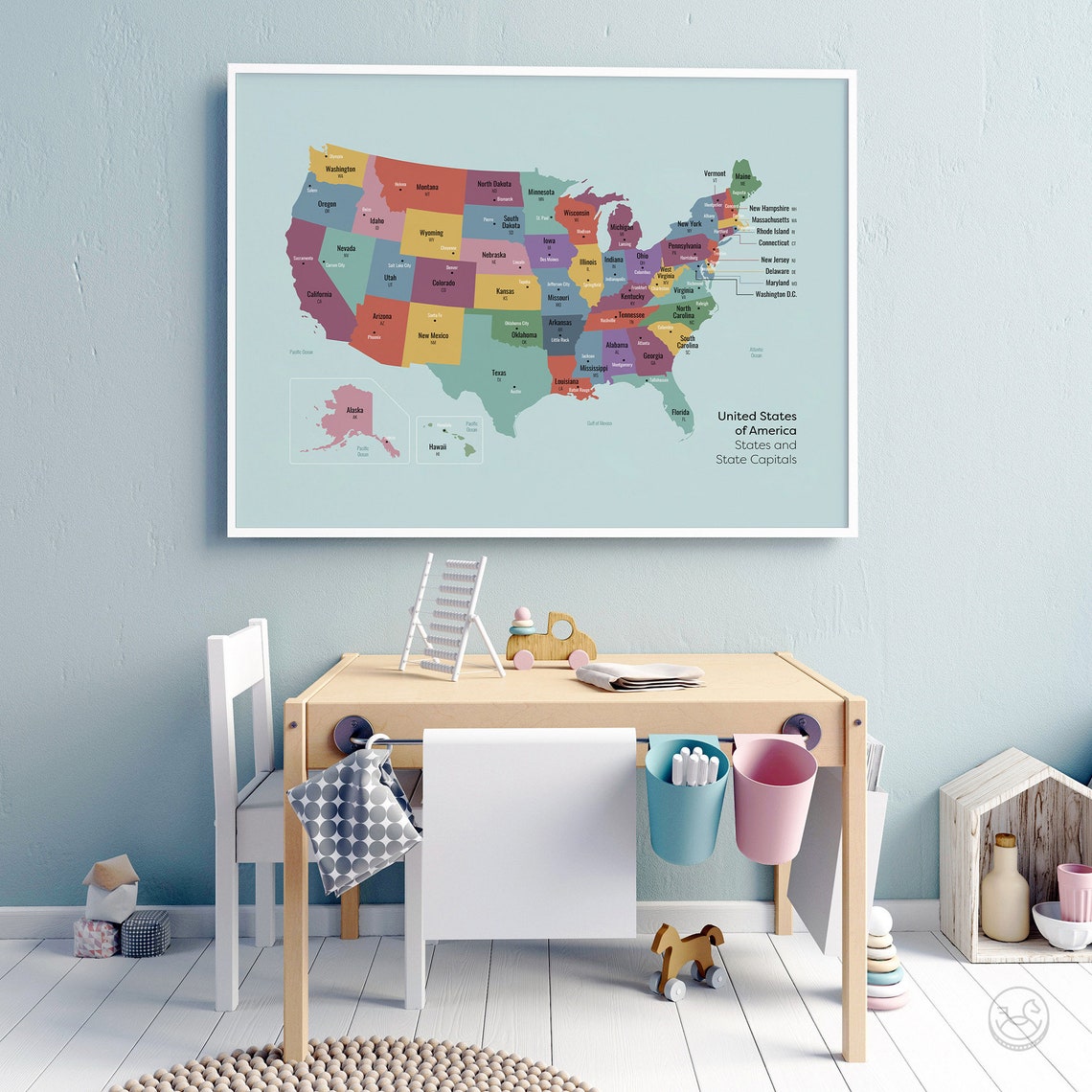USA States and Capitals Poster Classroom 50 US | Etsy