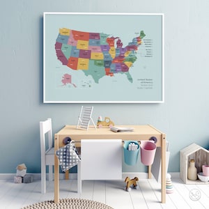 USA States and Capitals Poster, Classroom 50 US States/capitals Poster ...