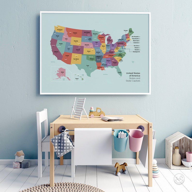 USA States and Capitals Poster, Classroom 50 US States/capitals Poster ...