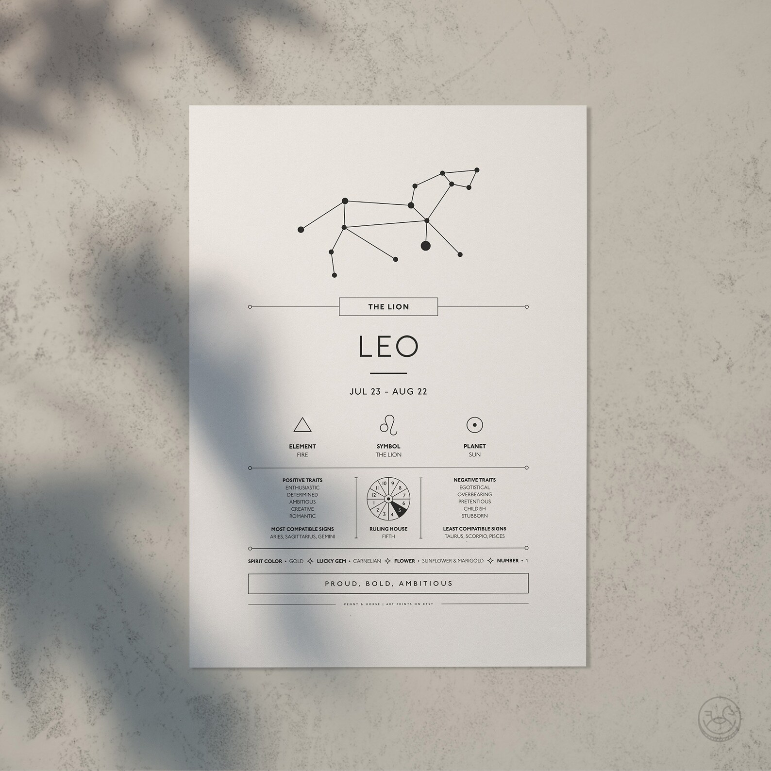 Leo Zodiac Print Zodiac Gift Leo Printable Zodiac Art | Etsy