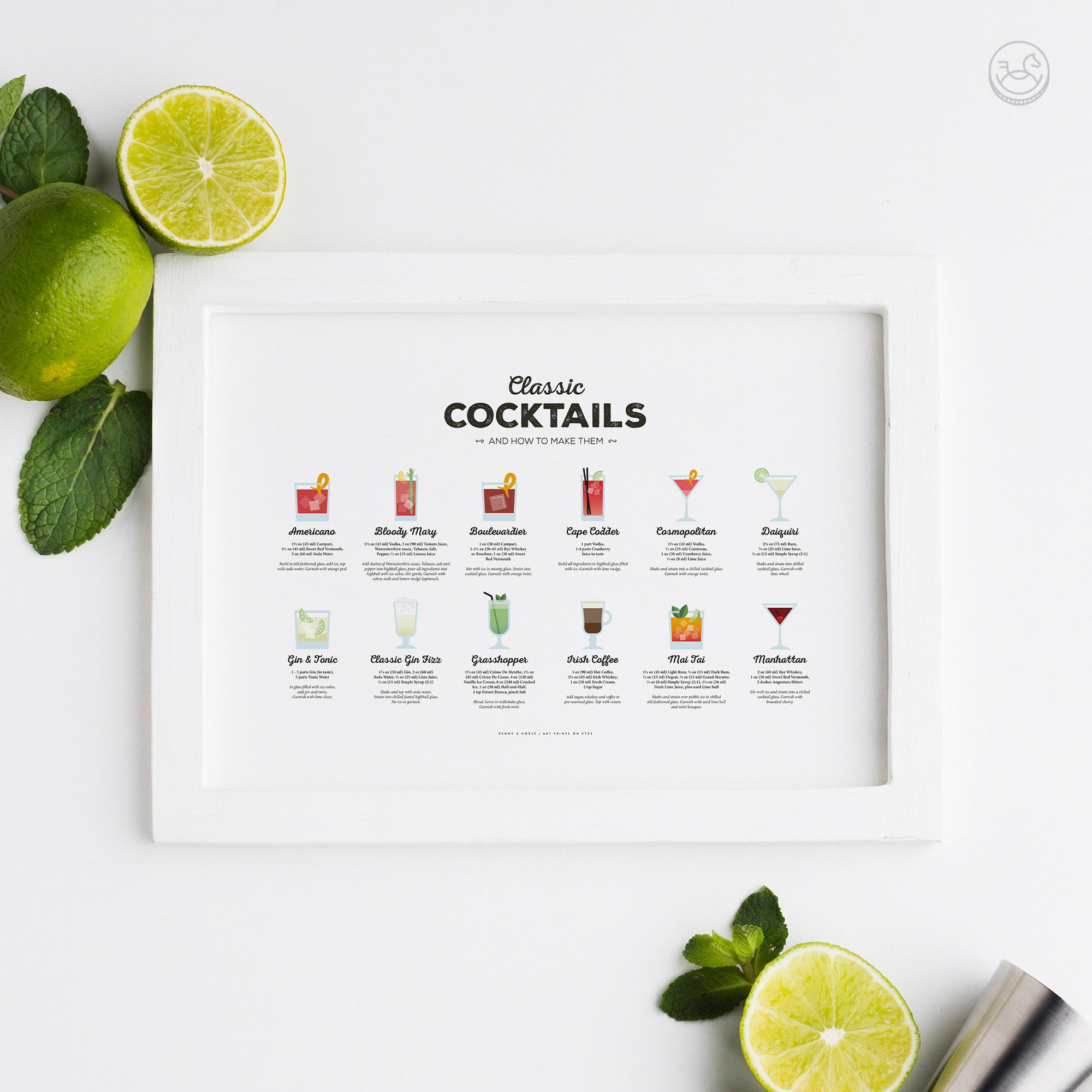 Classic Cocktails Recipe Print Set Cocktail Print Cocktail | Etsy UK