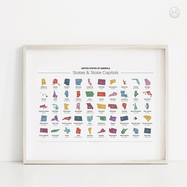 USA States and Capitals Poster Classroom/homeschool 50 US | Etsy