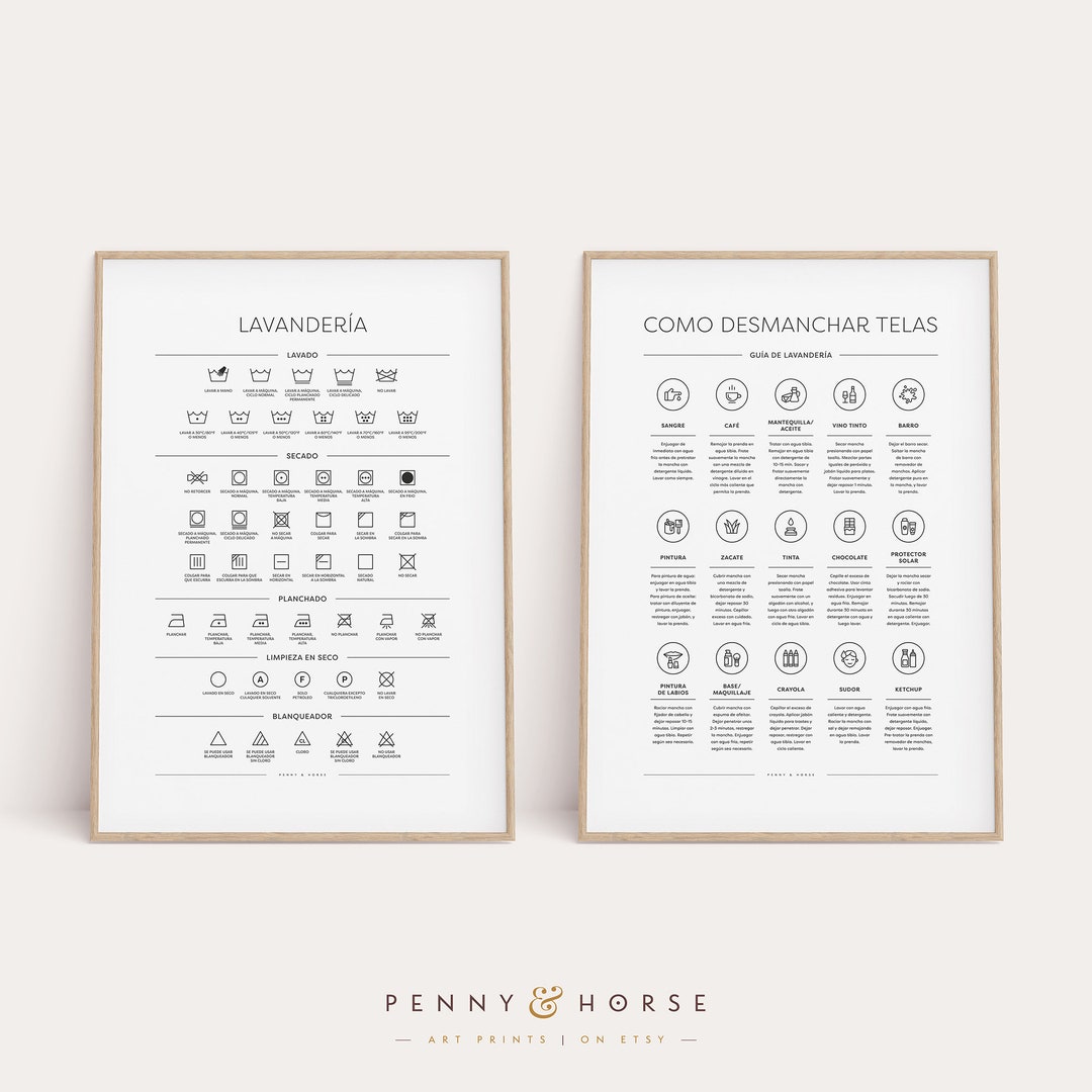 Spanish Laundry Room 2 Print Set, Symbols/stains Guide, Símbolos De ...