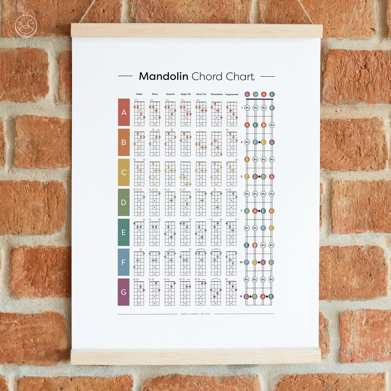Mandolin Chords Poster Color-coded Chord Print Fretboard - Etsy
