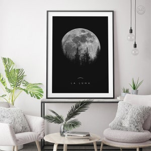 Moon Lunar Print, Moon Poster Art, Digital Download, La Luna Poster ...