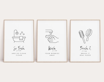 Wash Brush Floss Funny Bathroom Art Framed Bathroom Art - Etsy