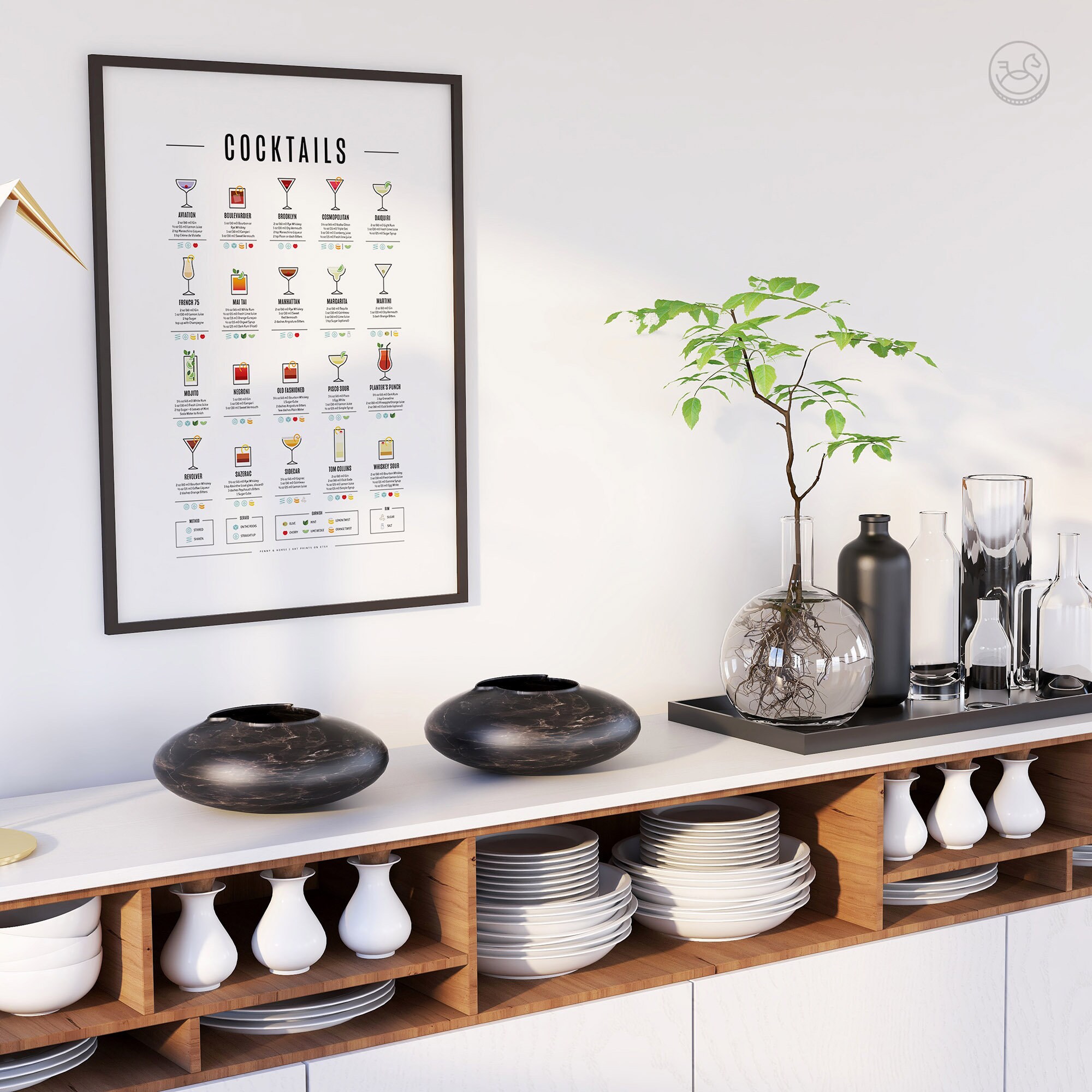 Classic Cocktails Recipe Print Cocktail Poster Cocktail Art | Etsy