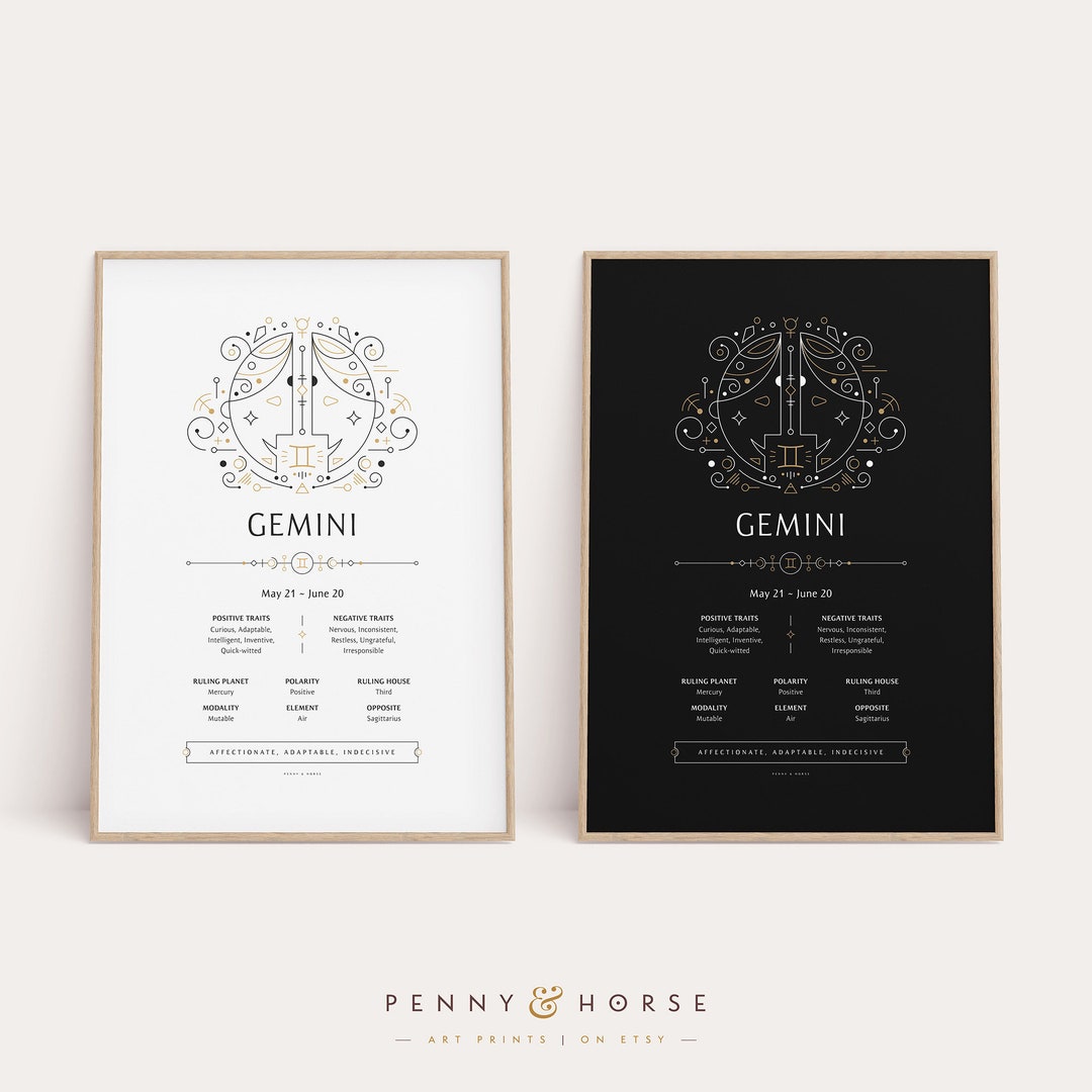 Gemini Ornate Zodiac Print, Zodiac Gift, Gemini Printable, Zodiac Art ...
