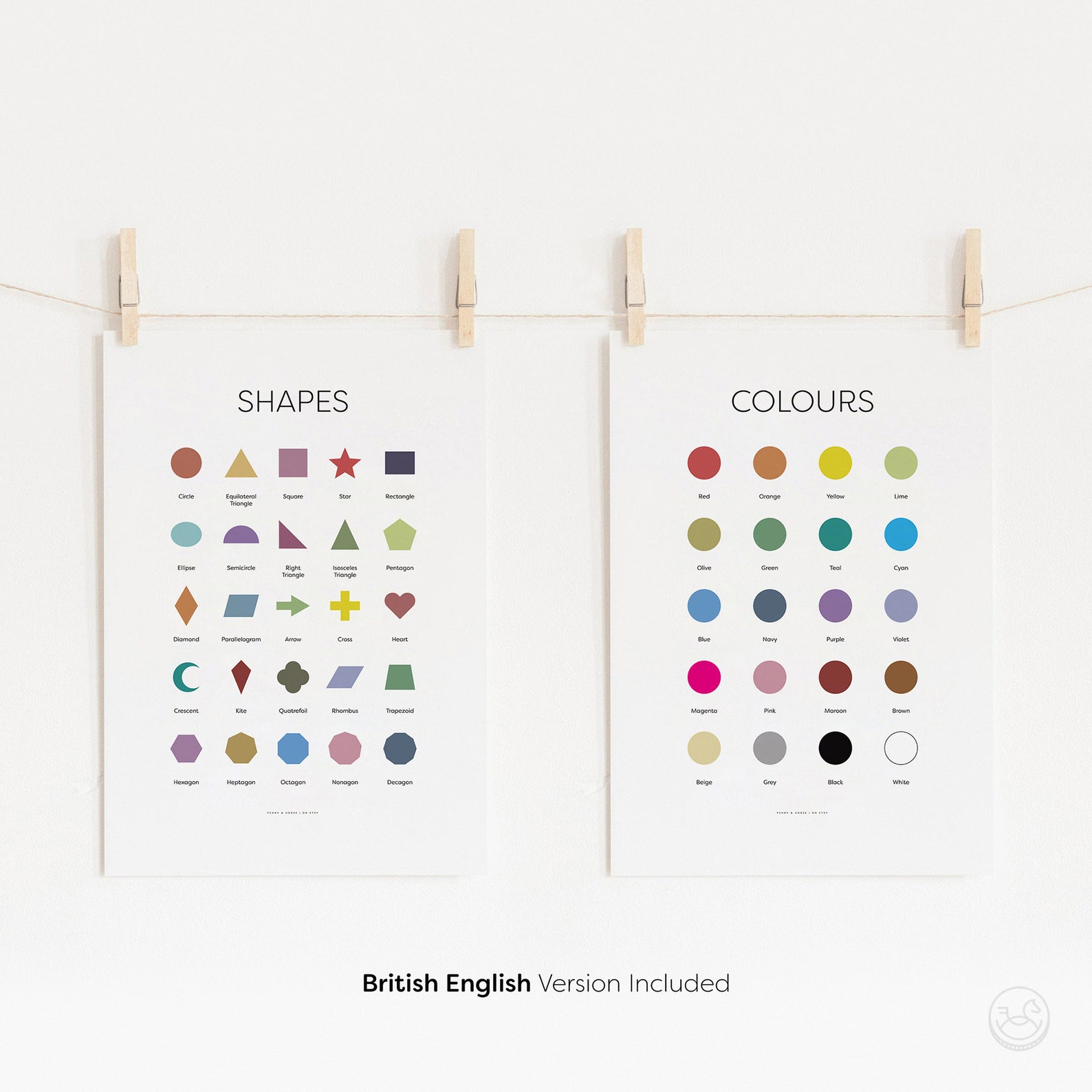 Shapes & Colors Posters Educational Wall Art Set Colorful | Etsy