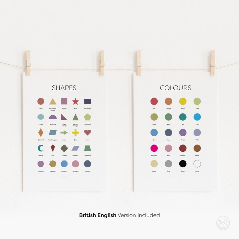 Shapes & Colors Posters Educational Wall Art Set Colorful - Etsy