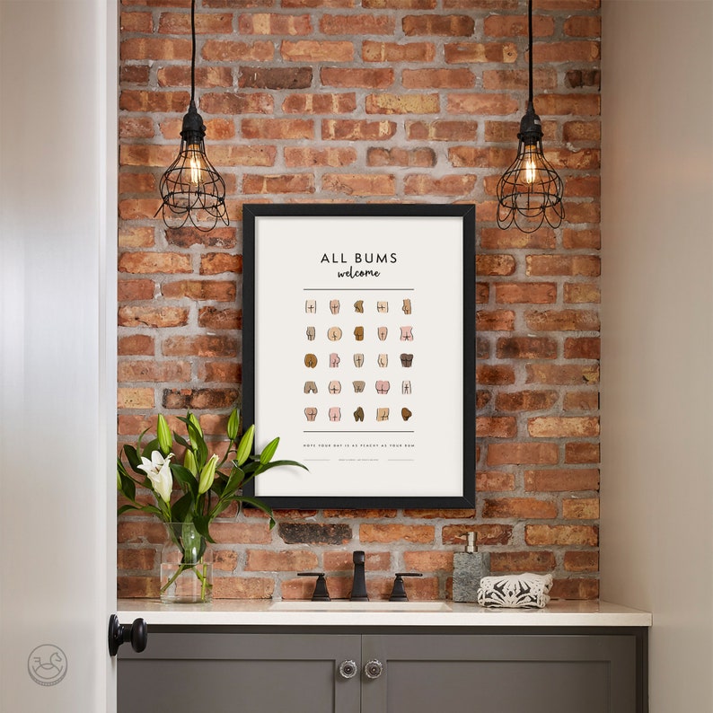 Funny Bathroom Art All Bums Welcome Cute Bathroom Butts Bum Etsy