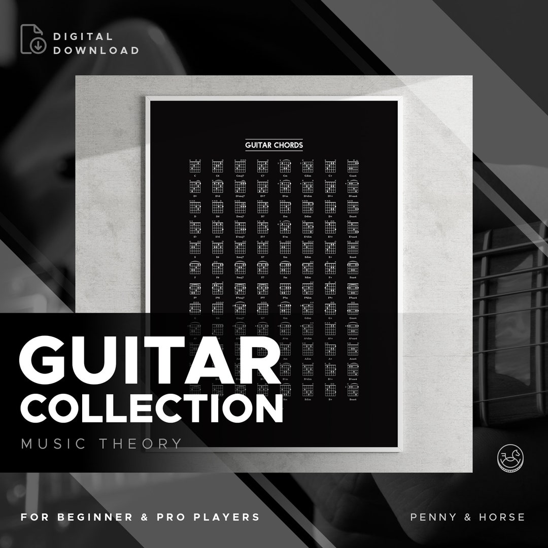 Guitar Chord Chart, Black and White Chords, Song Key, Minimal Guitar ...