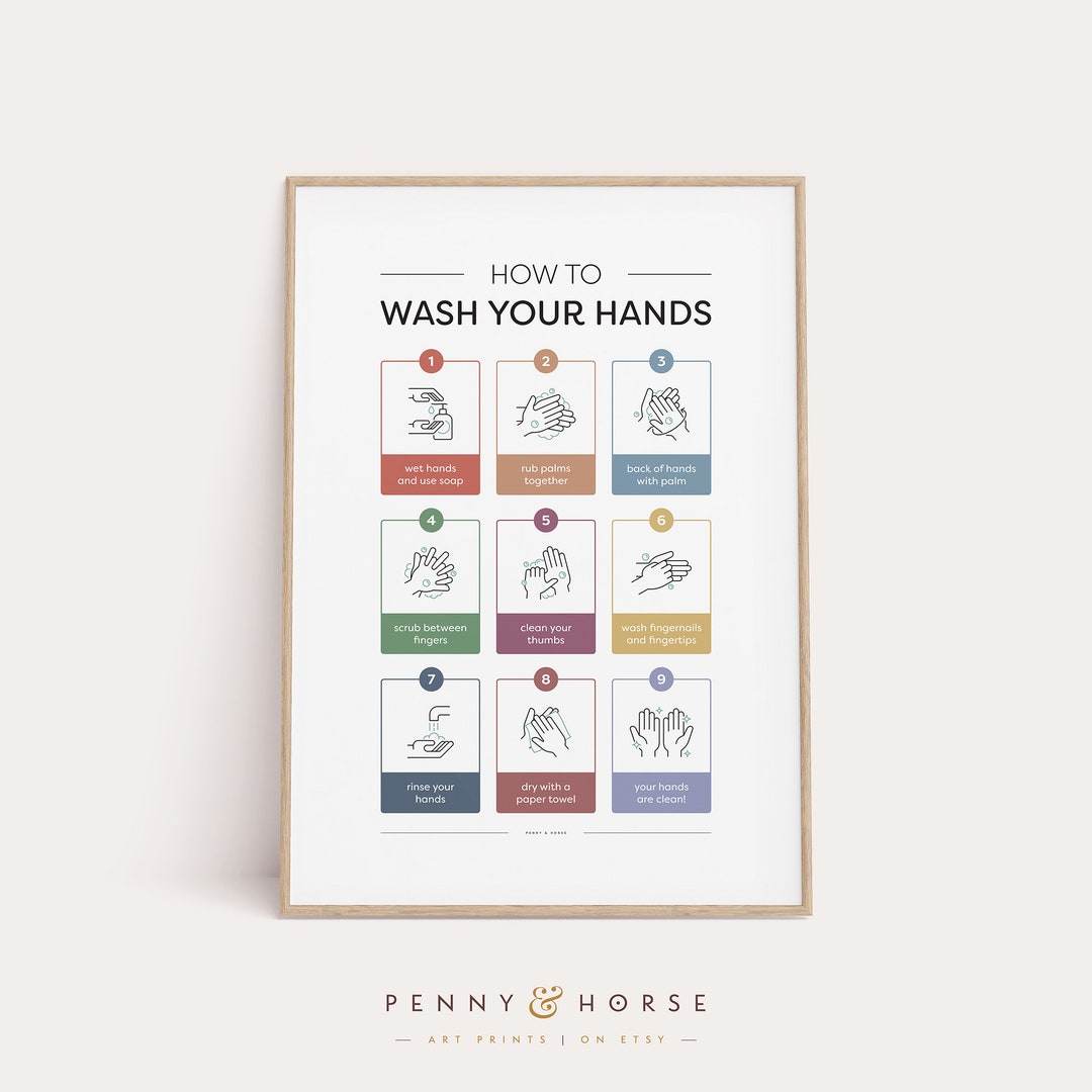 Wash Your Hands Kids Printable Sign, Bathroom Sign, Restroom Poster ...
