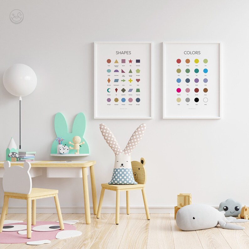 Shapes & Colors Posters Educational Wall Art Set Colorful - Etsy