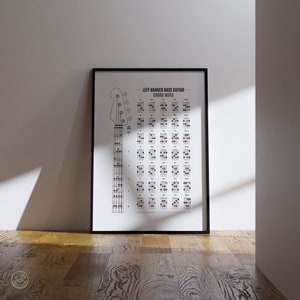 Left Handed Bass Guitar Chord Notes & Fretboard Poster, Bass Chords ...
