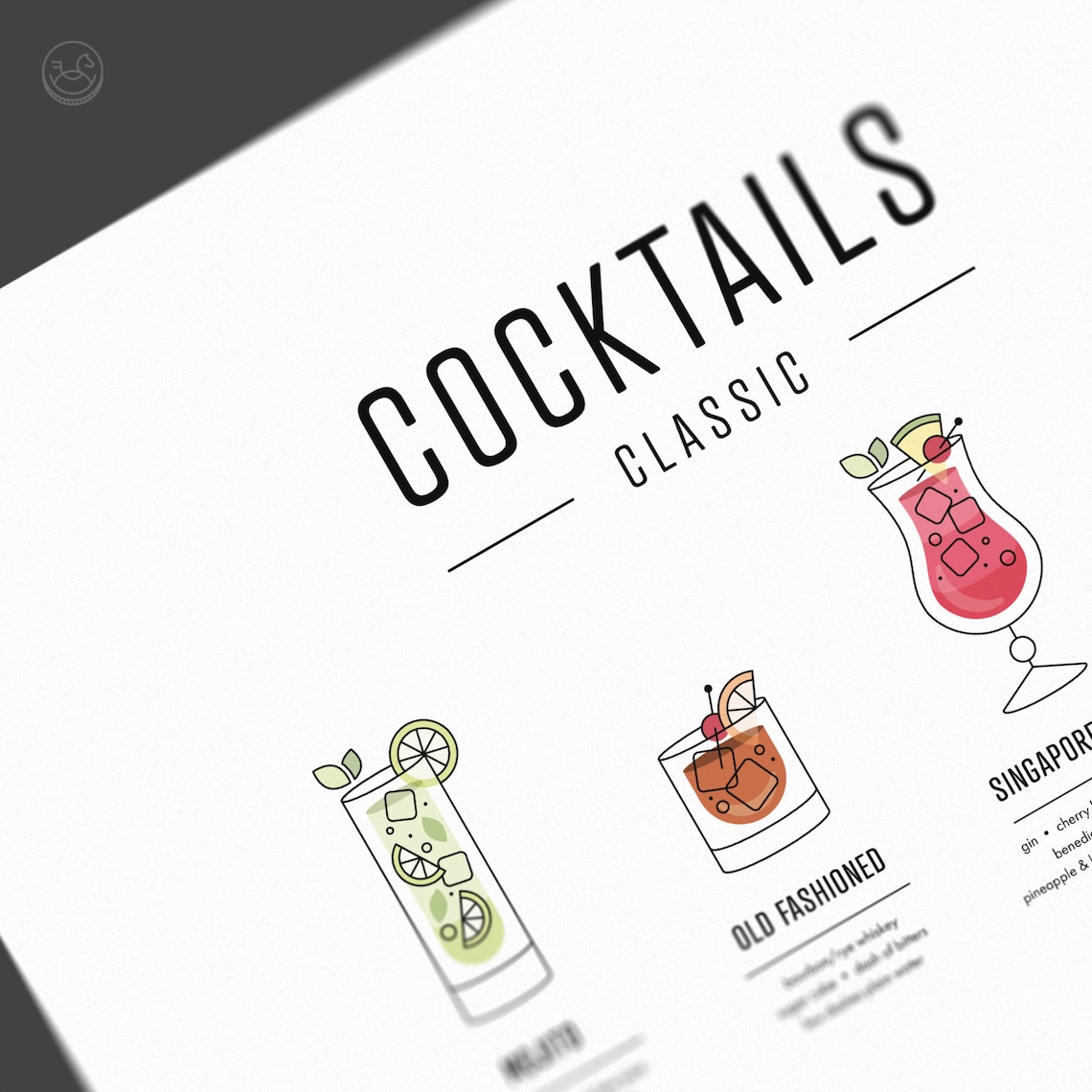 Classic Cocktails Print, Modern, Minimal, Cocktails, Cocktail Art ...