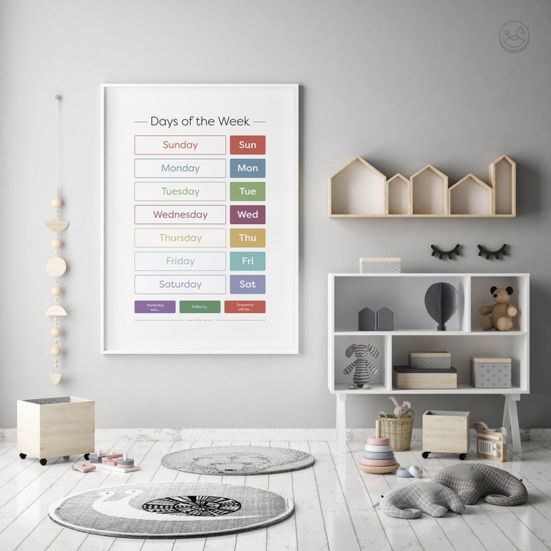 Days of the Week Educational Print Weekdays Weekend - Etsy
