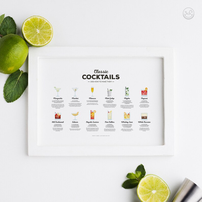 Classic Cocktails Recipe Print Set Cocktail Print Cocktail | Etsy UK