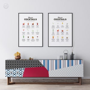 Classic Cocktails Recipe Print Set, Cocktail Print, Cocktail Art, Bar Poster, Cocktail Gift ...