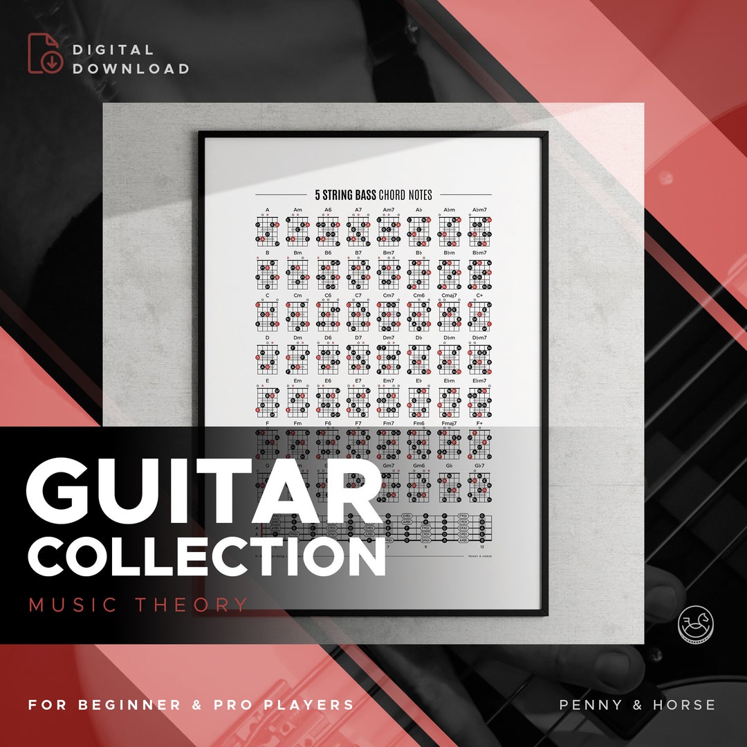 Five String Bass Guitar Chord Notes Poster, Bass Chords Reference ...