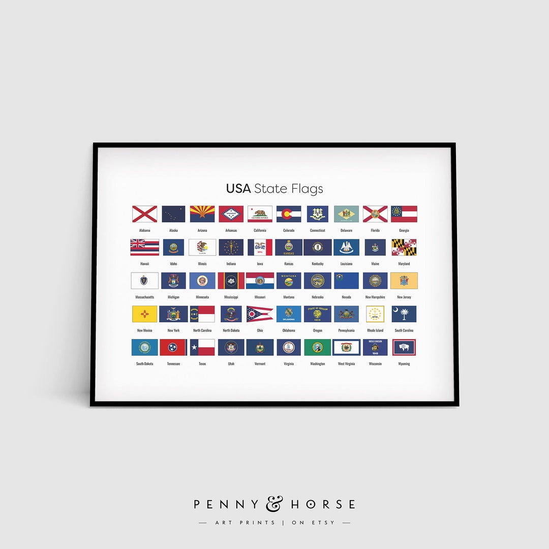 USA State Flags Print, Educational Wall Art, Classroom United States ...