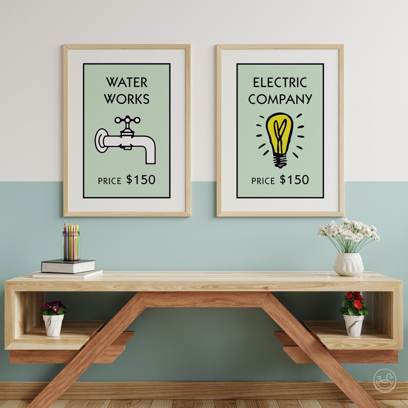 Monopoly Inspired Bathroom Prints: Waterworks & Electric Company ...