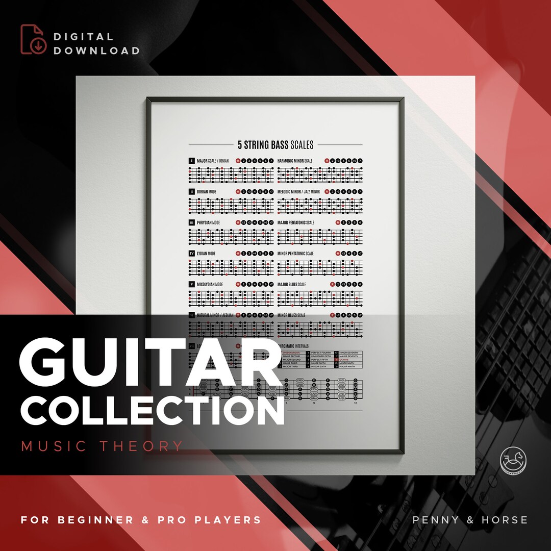 Five String Bass Guitar Scales Chart, Bass Scales/modes Print, Student ...
