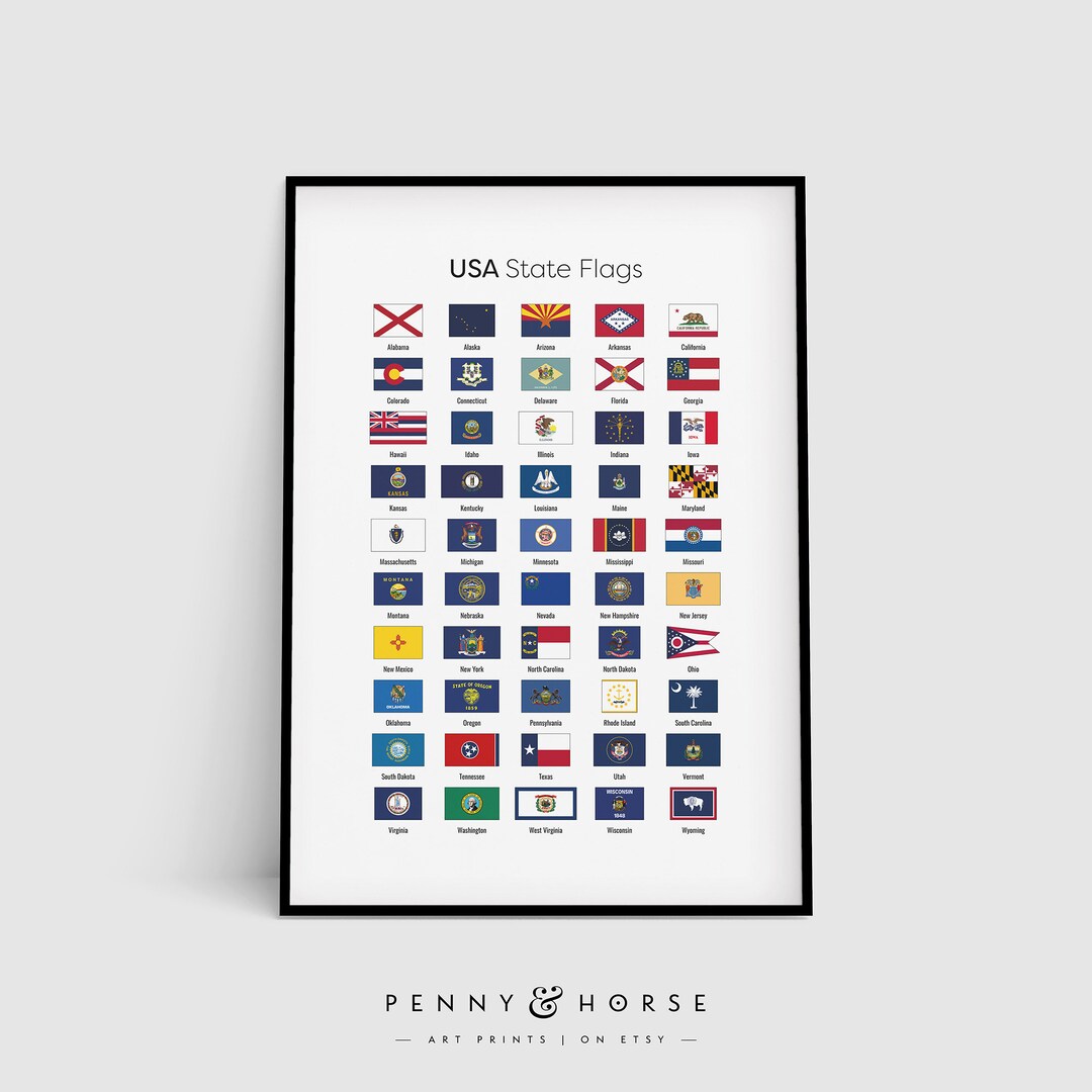 USA State Flags Print, Classroom United States Flags Poster ...