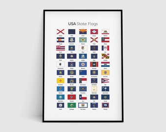USA State Flags Print, Educational Wall Art, Classroom United States ...