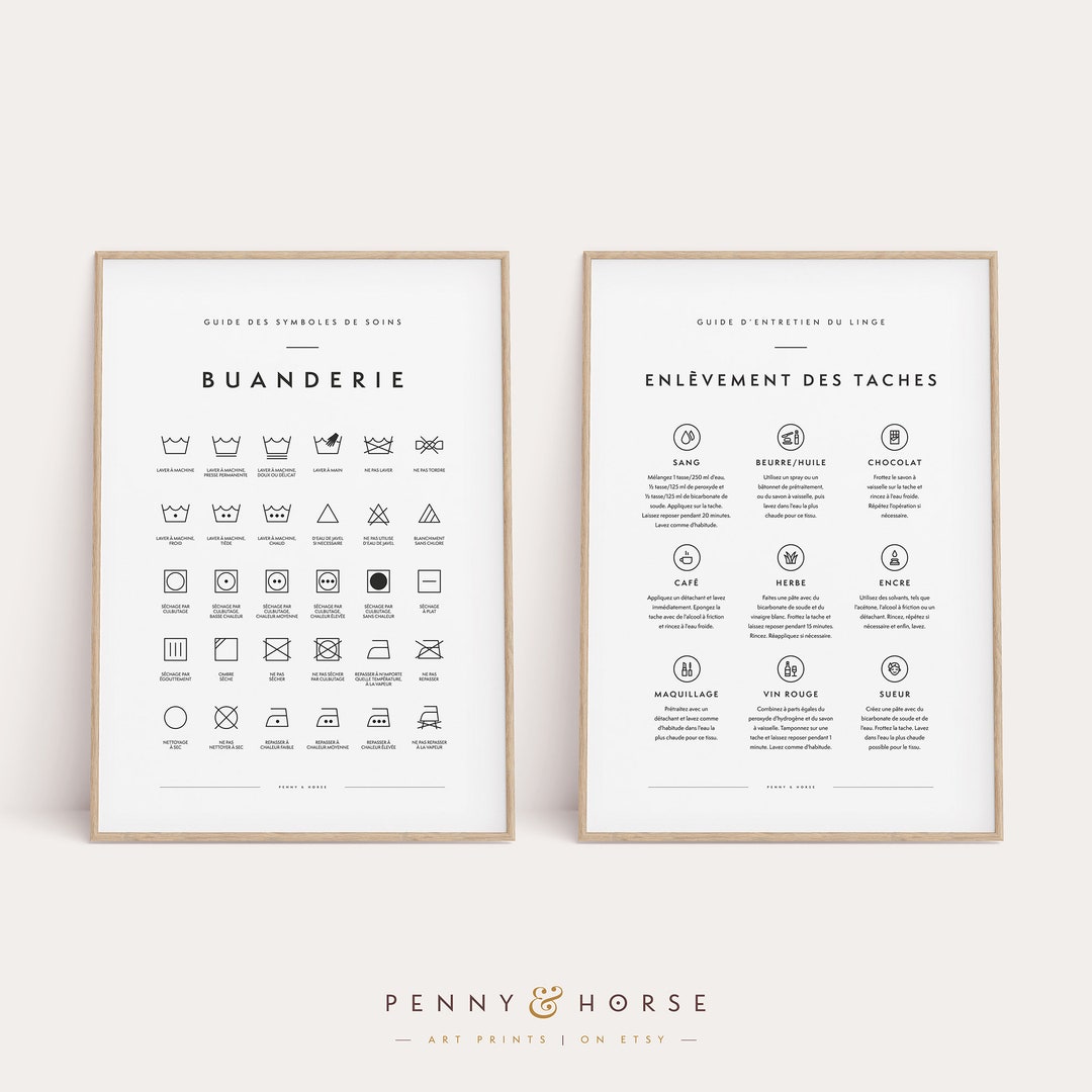 French Laundry Room 2 Print Set, Guide Du Linge, Enlèvement Des Taches ...