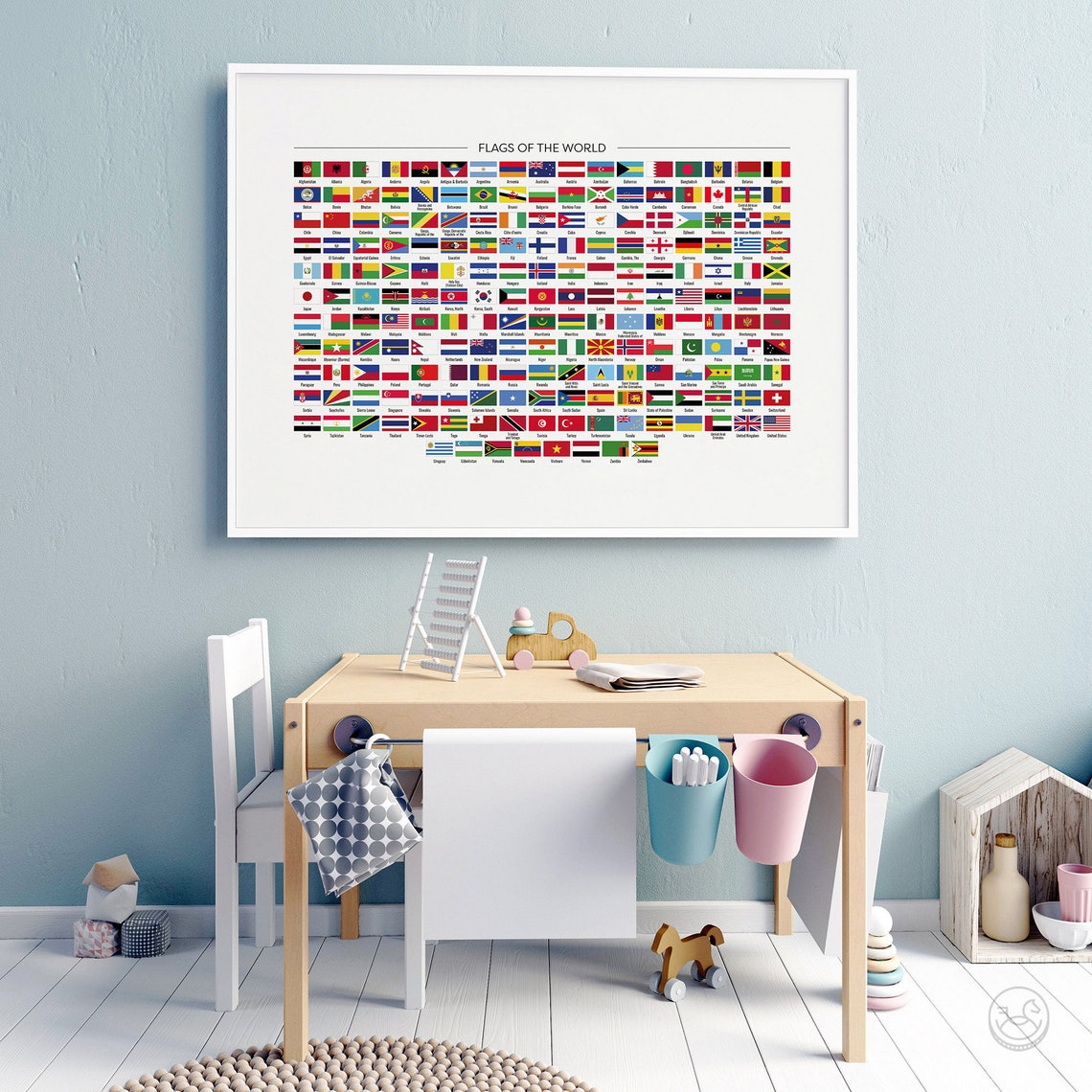 Flags of the World Poster, Educational Wall Art, Countries Chart ...