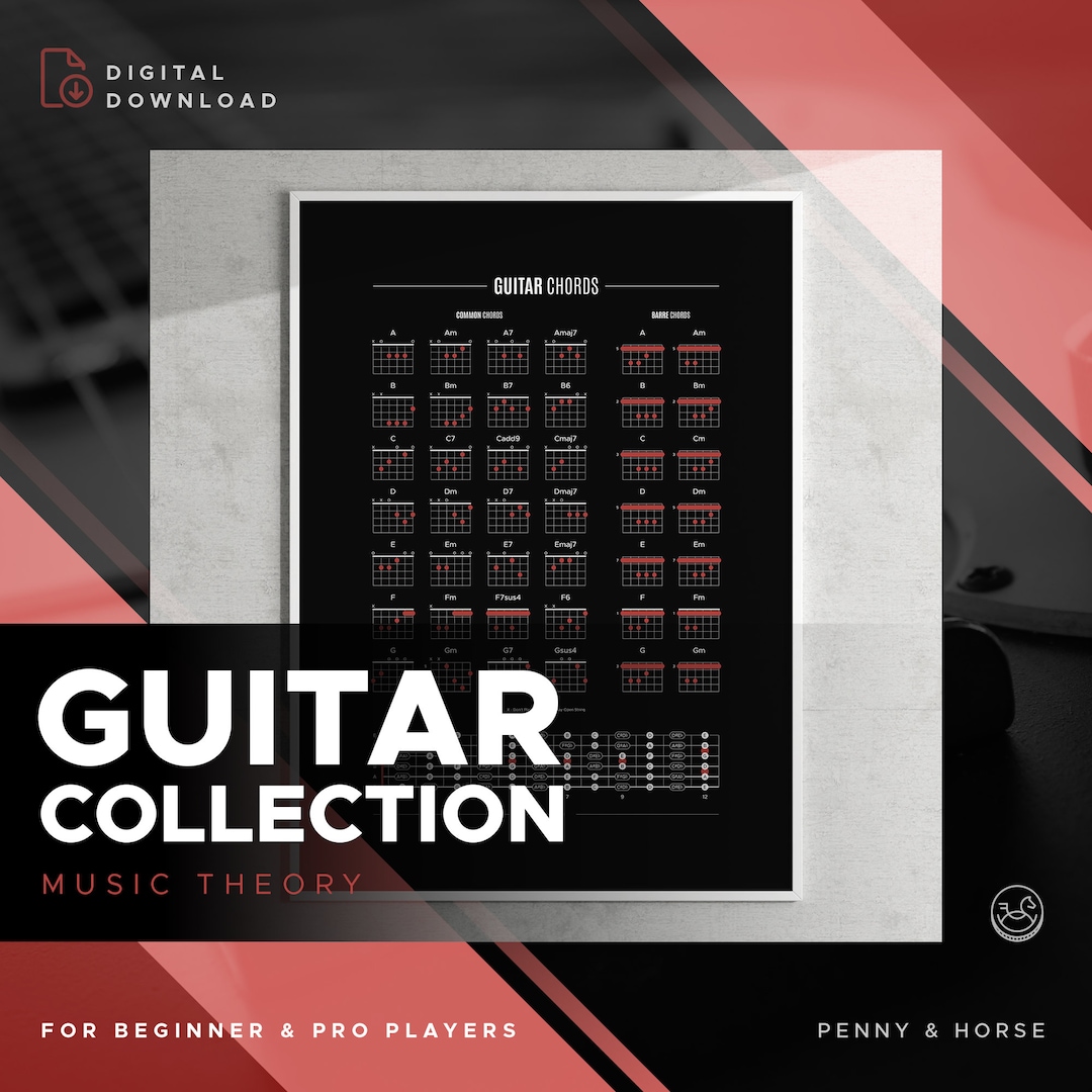 Guitar Chords Poster, Guitar Chord Print, Song Key, Student Poster ...