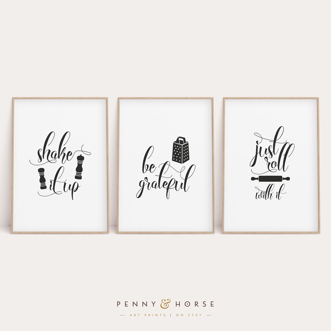 Kitchen Inspirational Print Set, Printable Kitchen Art, Funny Wall Art ...