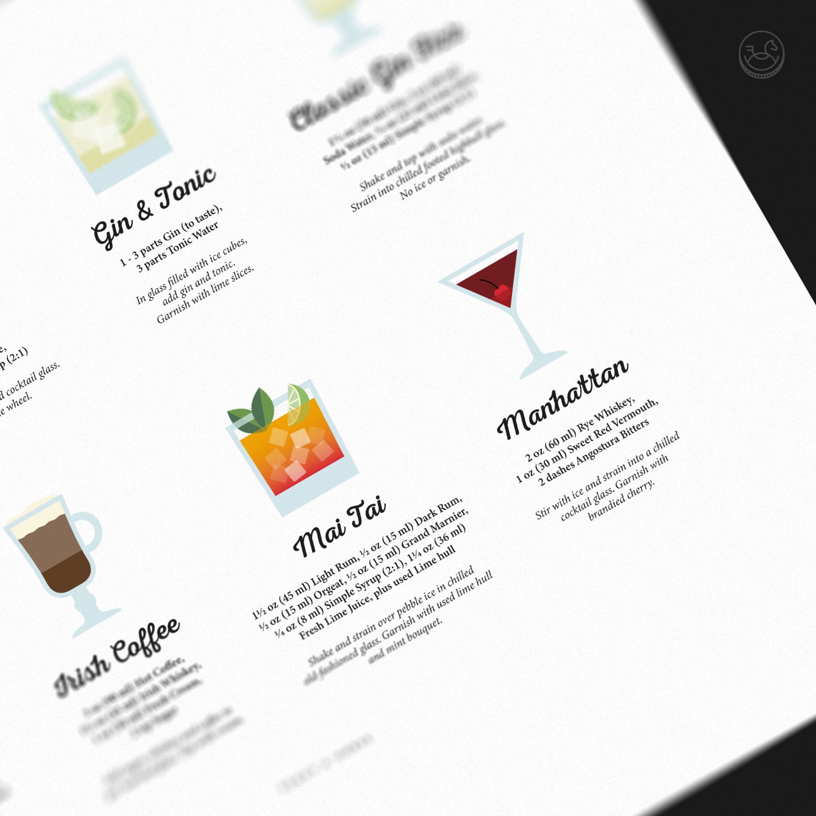 Classic Cocktails Recipe Print Set, Cocktail Print, Cocktail Art, Bar ...