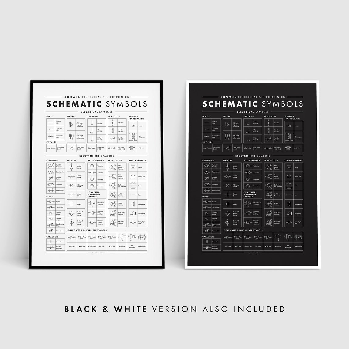 Common Schematic Symbols Print, Electrical Electronics Poster, Engineer ...