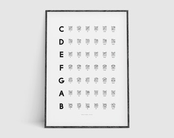 Guitar Chord Chart Black and White Chords Song Key Minimal | Etsy