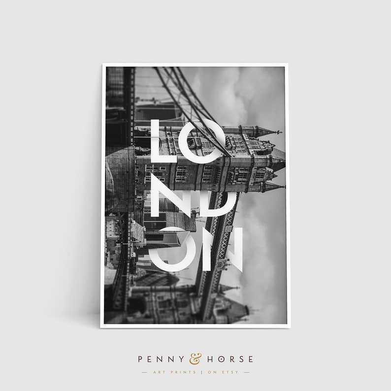 London Typography Print, London Wall Art, Photography, Black and White ...