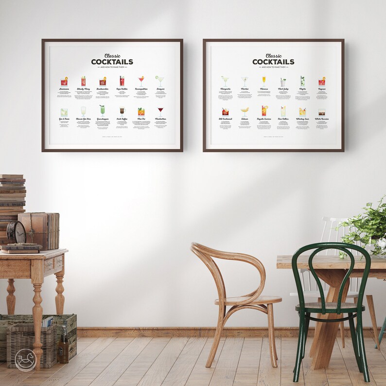 Classic Cocktails Recipe Print Set Cocktail Print Cocktail | Etsy UK