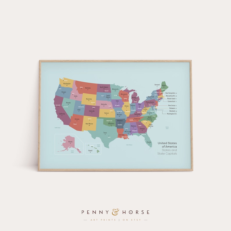 USA States and Capitals Poster Classroom 50 US - Etsy Canada