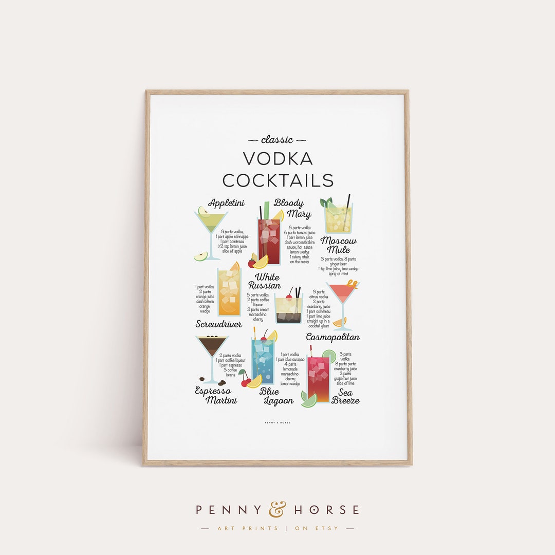 Vodka Cocktails Print, Cocktail Classics Print, Cocktail Art, Cocktail ...