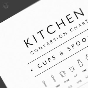 Kitchen Conversion Chart, Cups & Spoons, Kitchen Wall Decor, Cheat ...